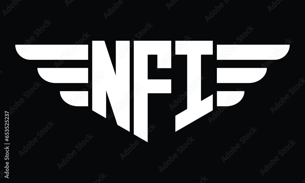 NFI three letter logo, creative wings shape logo design vector template ...