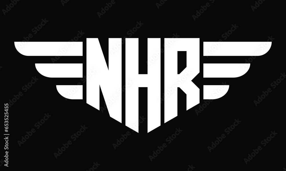 NHR three letter logo, creative wings shape logo design vector template ...