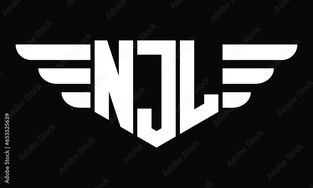 NJL three letter logo, creative wings shape logo design vector template ...