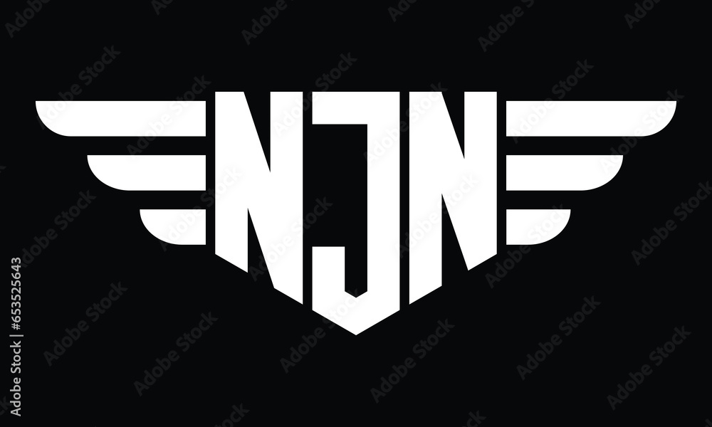 NJN three letter logo, creative wings shape logo design vector template ...