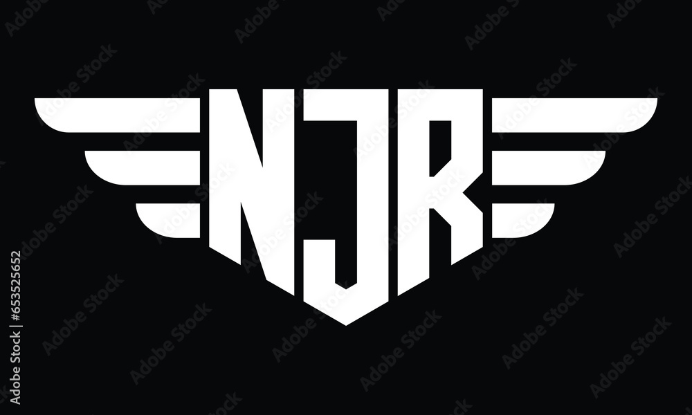 NJR three letter logo, creative wings shape logo design vector template ...
