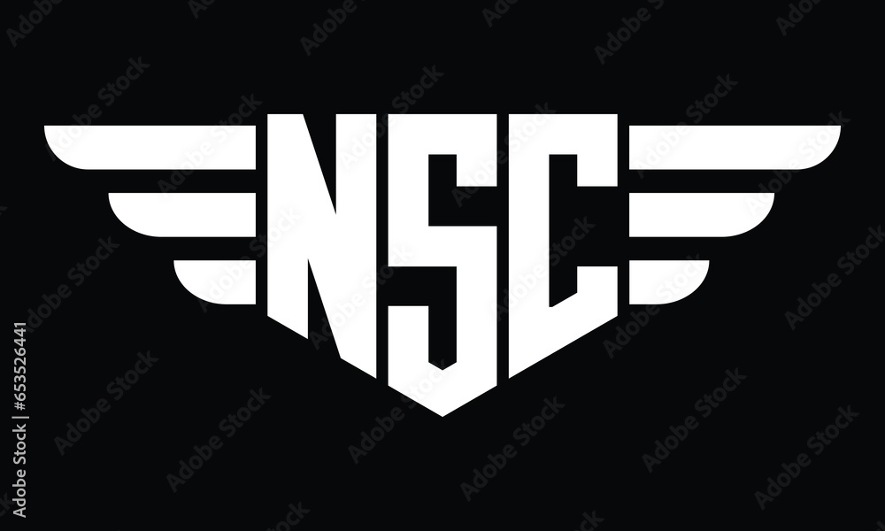 NSC three letter logo, creative wings shape logo design vector template ...