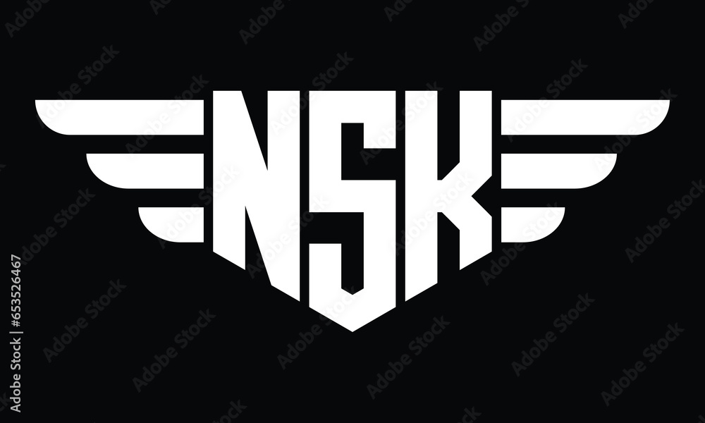 NSK three letter logo, creative wings shape logo design vector template ...