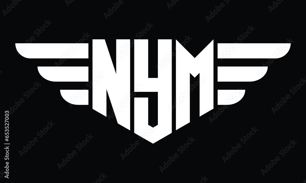 NYM three letter logo, creative wings shape logo design vector template ...