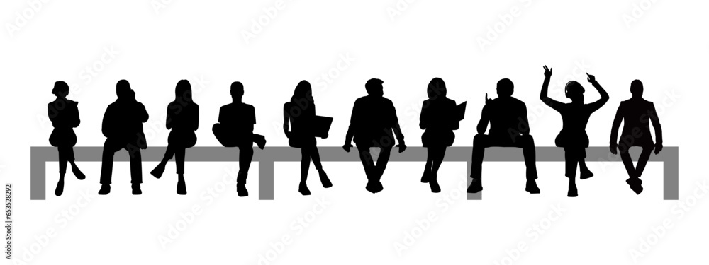 Vector set of detailed people sitting silhouettes isolated on white ...