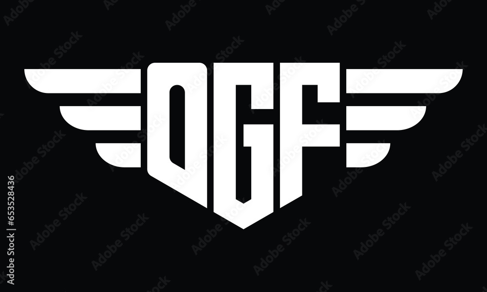 OGF three letter logo, creative wings shape logo design vector template ...