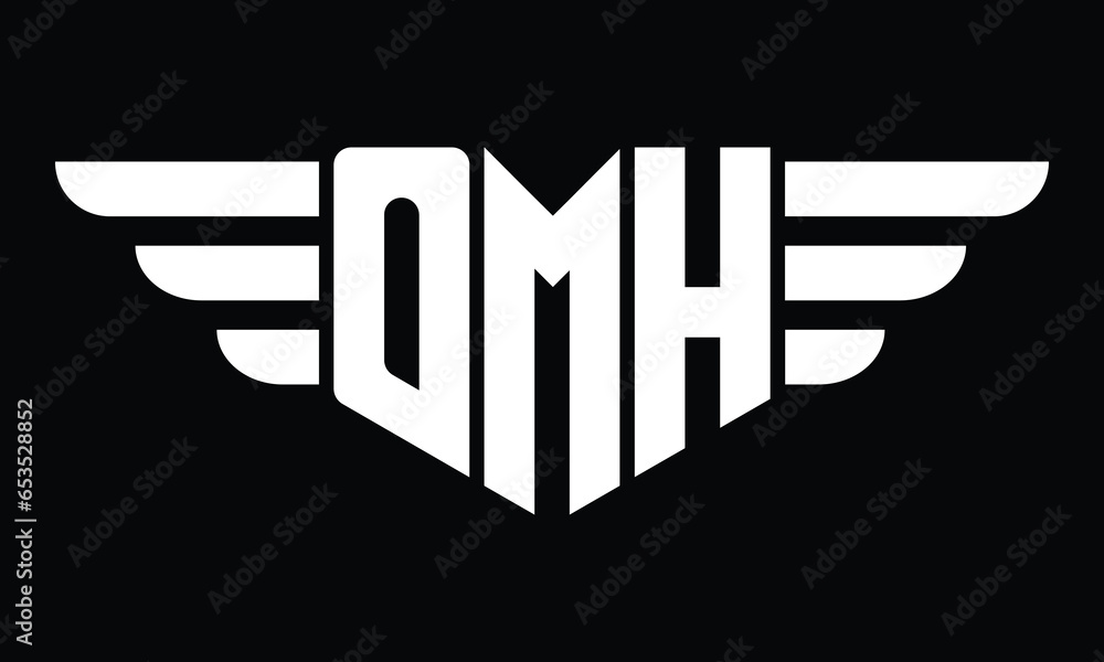 OMH three letter logo, creative wings shape logo design vector template ...