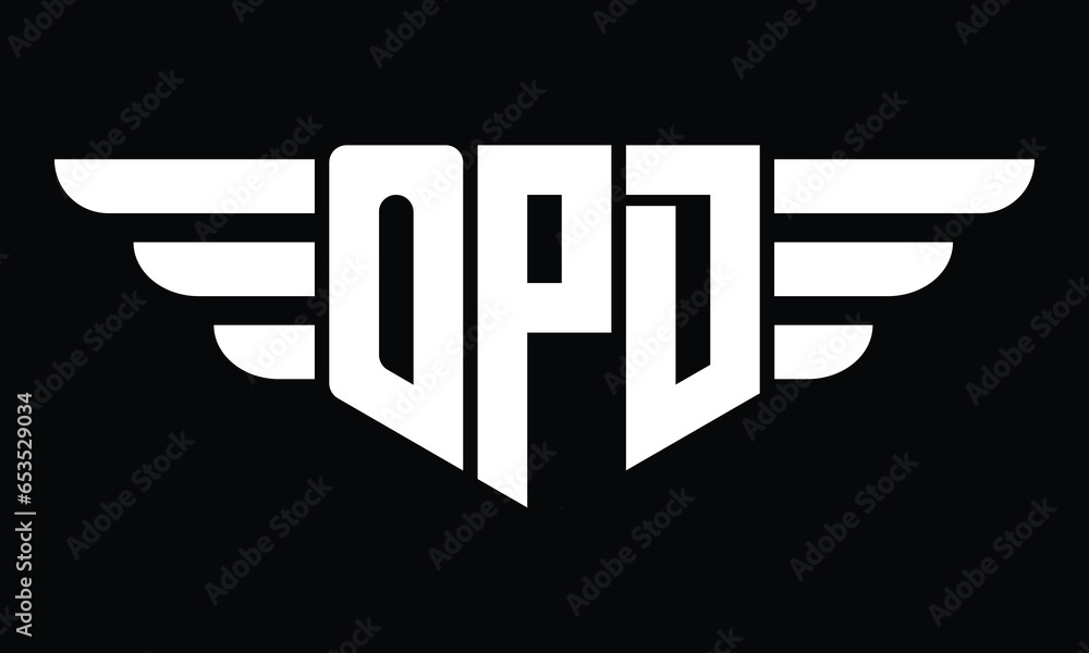 Vecteur Stock OPD three letter logo, creative wings shape logo design ...