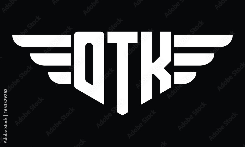 OTK three letter logo, creative wings shape logo design vector template ...