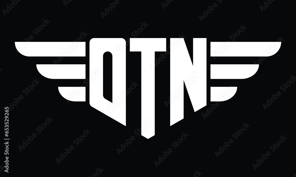 OTN three letter logo, creative wings shape logo design vector template. letter mark, word mark ...