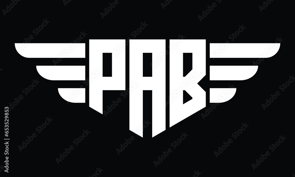 PAB three letter logo, creative wings shape logo design vector template ...