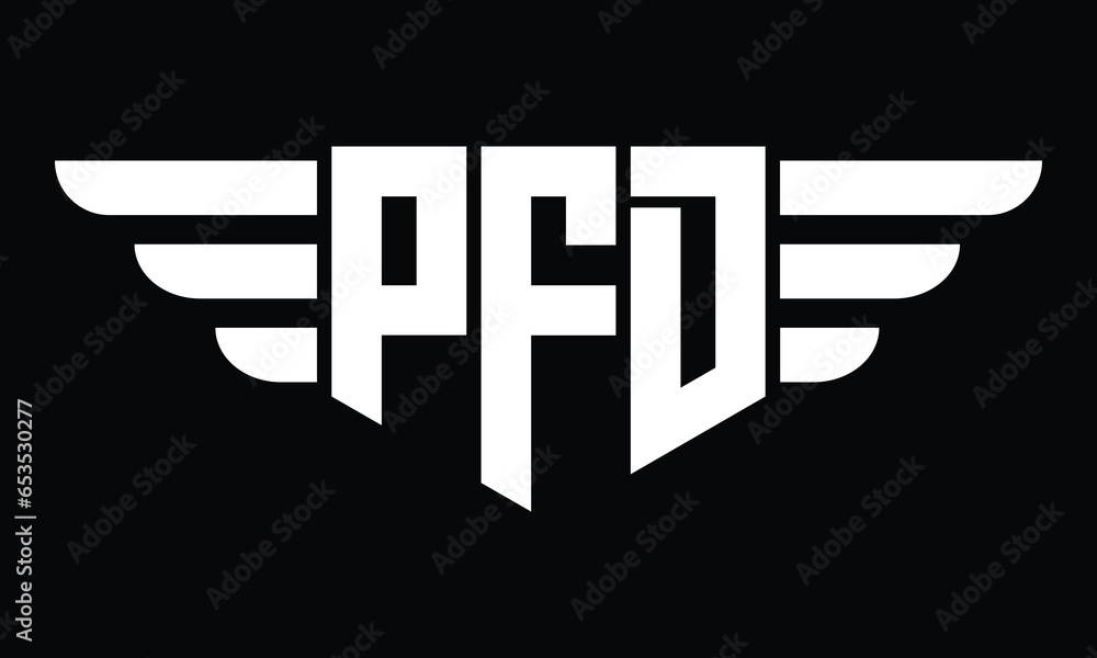 PFD three letter logo, creative wings shape logo design vector template ...