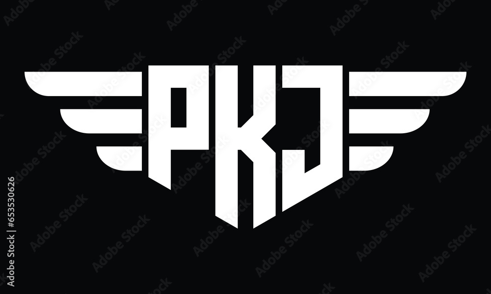 PKJ three letter logo, creative wings shape logo design vector template ...