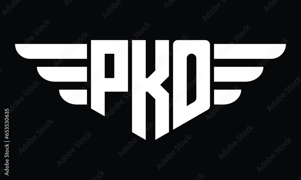 PKO three letter logo, creative wings shape logo design vector template ...