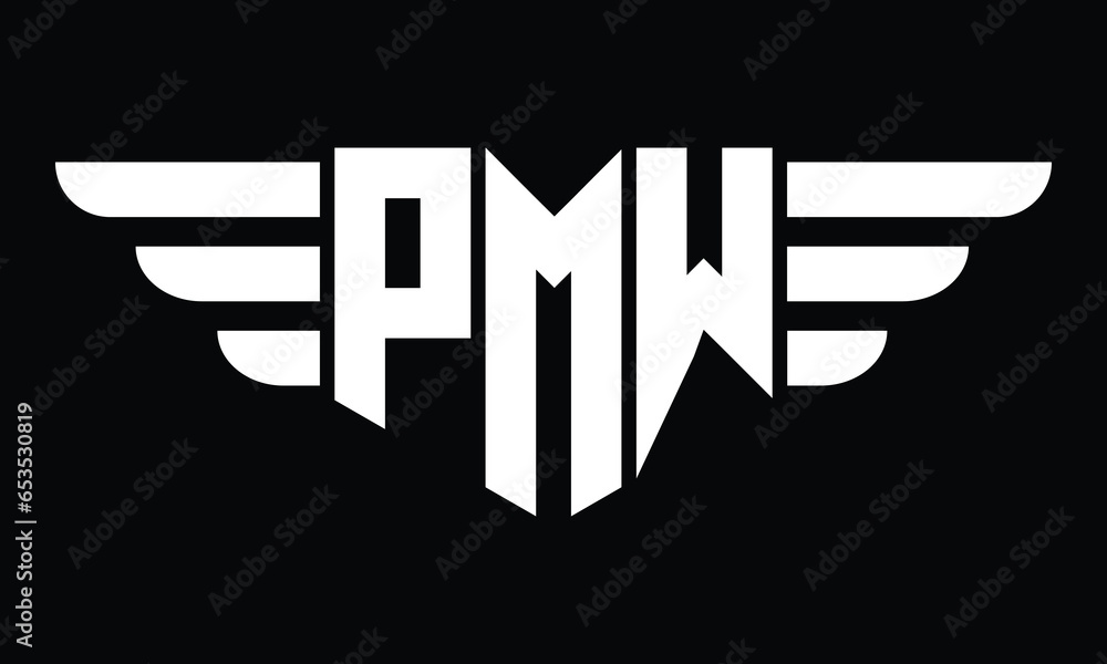 PMW three letter logo, creative wings shape logo design vector template ...