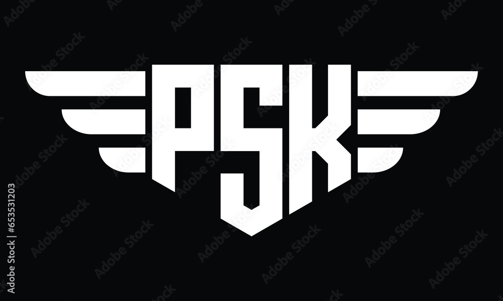 PSK three letter logo, creative wings shape logo design vector template ...