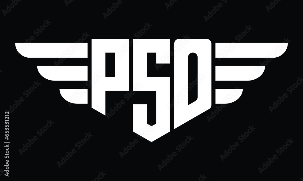 PSO three letter logo, creative wings shape logo design vector template ...