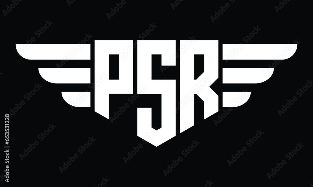 PSR three letter logo, creative wings shape logo design vector template ...