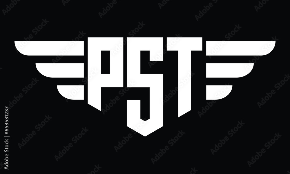 PST three letter logo, creative wings shape logo design vector template ...