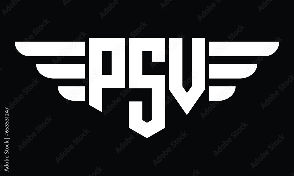 PSV three letter logo, creative wings shape logo design vector template ...