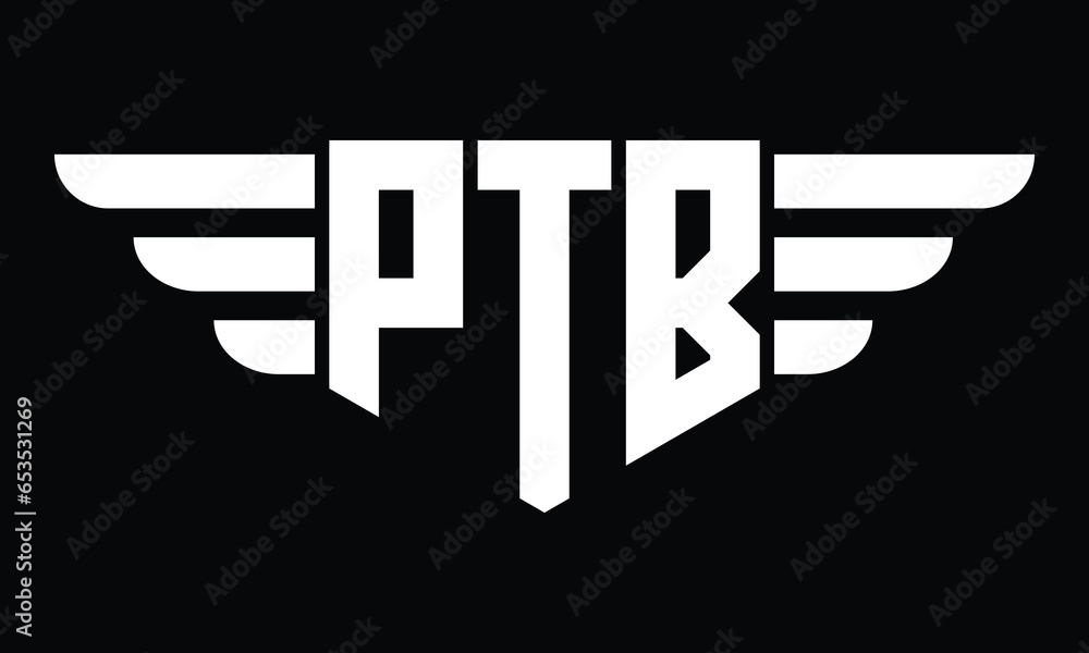 PTB three letter logo, creative wings shape logo design vector template ...