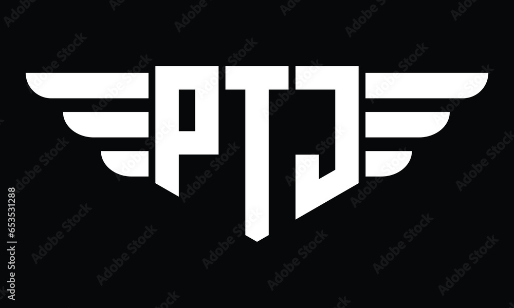 PTJ three letter logo, creative wings shape logo design vector template ...
