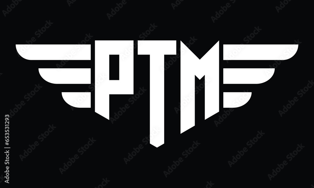 PTM three letter logo, creative wings shape logo design vector template ...