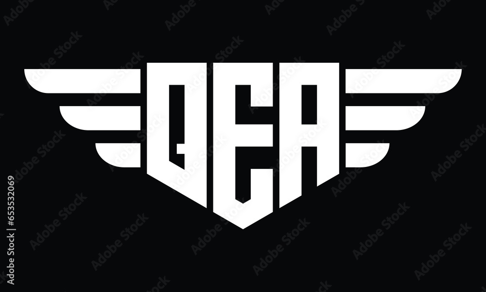 QEA three letter logo, creative wings shape logo design vector template ...