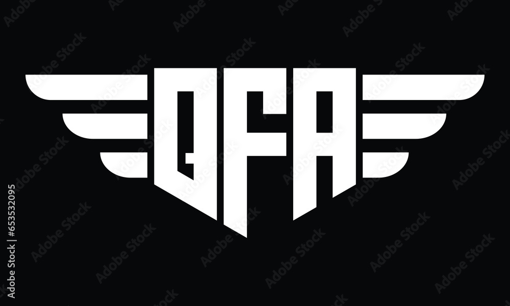 QFA three letter logo, creative wings shape logo design vector template ...