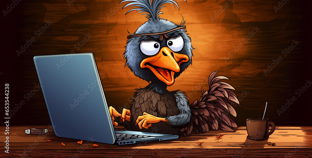 turkey bird playing indie game on the computer cart, laptop with a bird ...