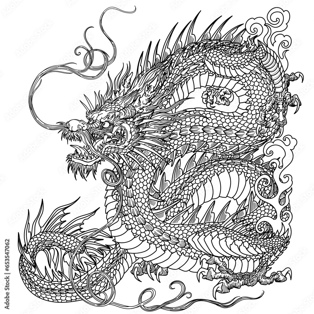 Vetor de Chinese or Eastern dragon. Traditional mythological creature ...