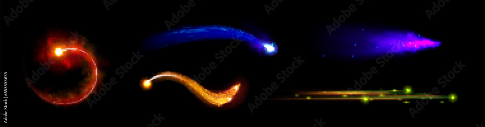 Rocket or comet fire trail and flame vector effect. Jet engine speed ...
