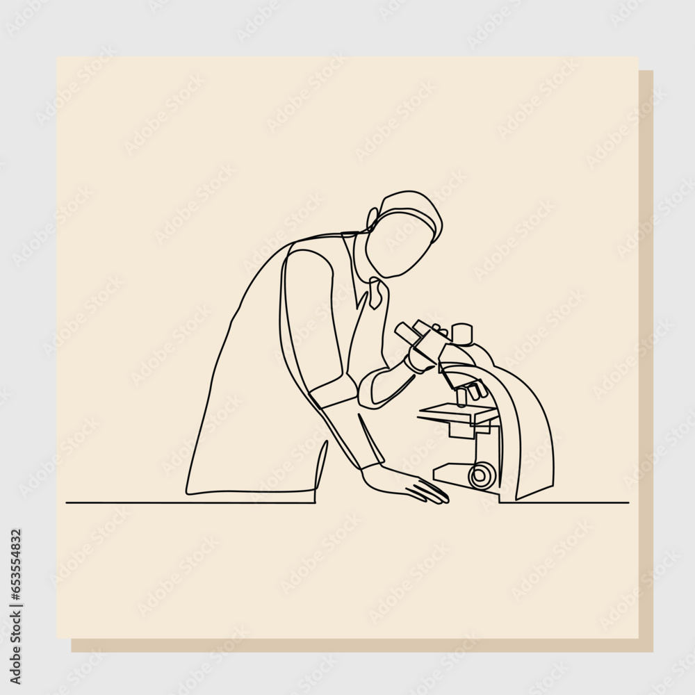 Continuous single line sketch drawing of male scientist analyze using ...