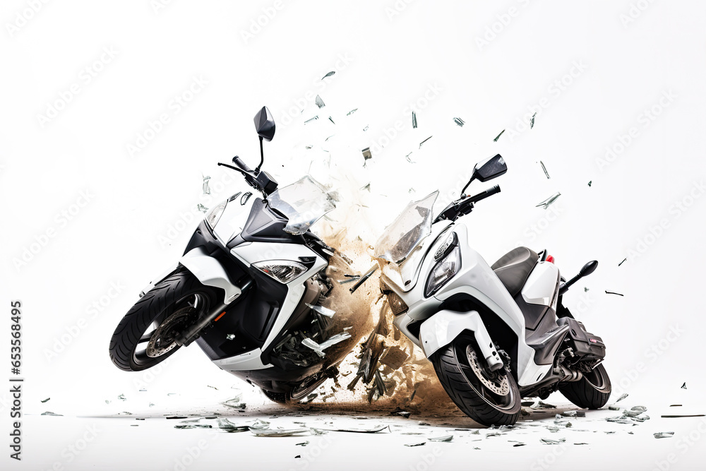 realistic set up photography of a white Motorcycle accident violently ...