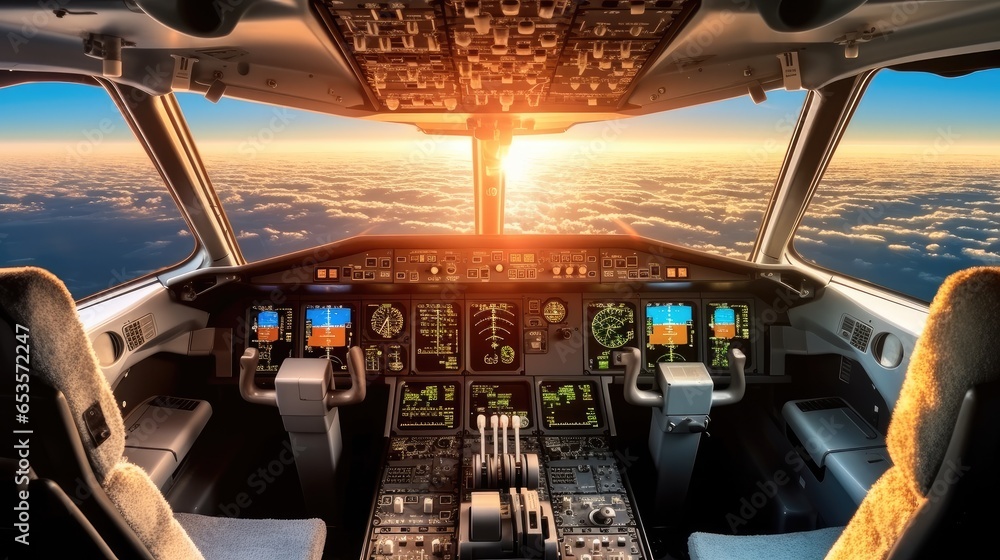 Controls and dashboards in the cockpit of an aircraft. Stock Photo ...
