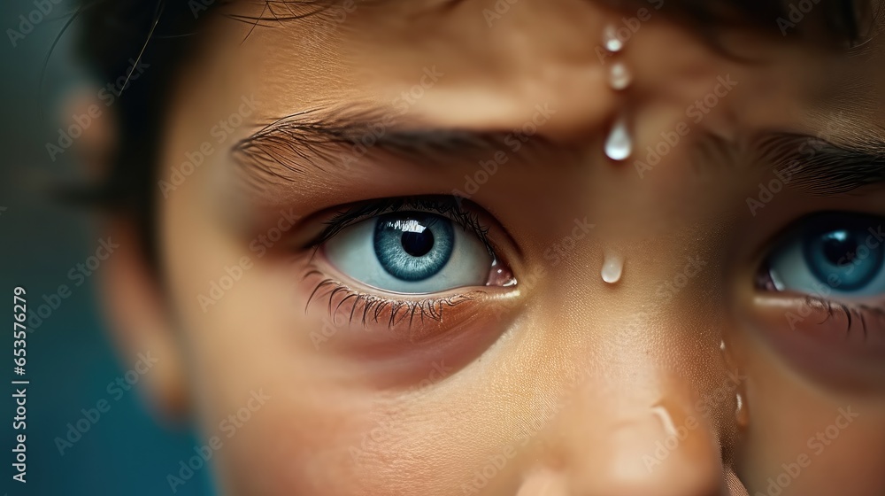 Young boy child crying, Tears on the face, Sad mood. Stock Photo ...
