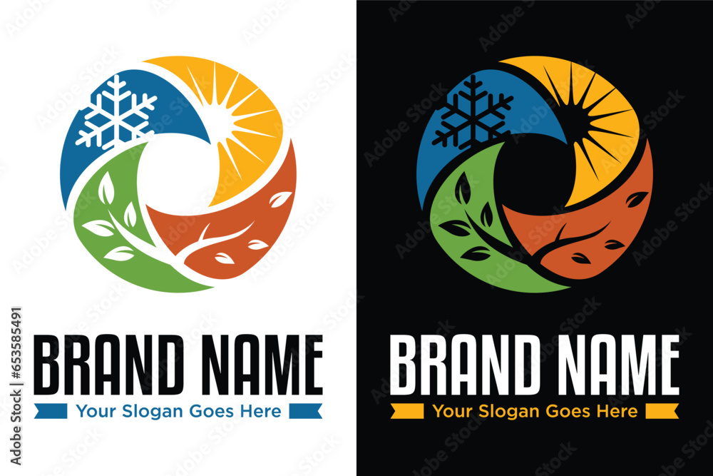 modern 4 four seasons logo design vector with symbol of Winter Spring ...