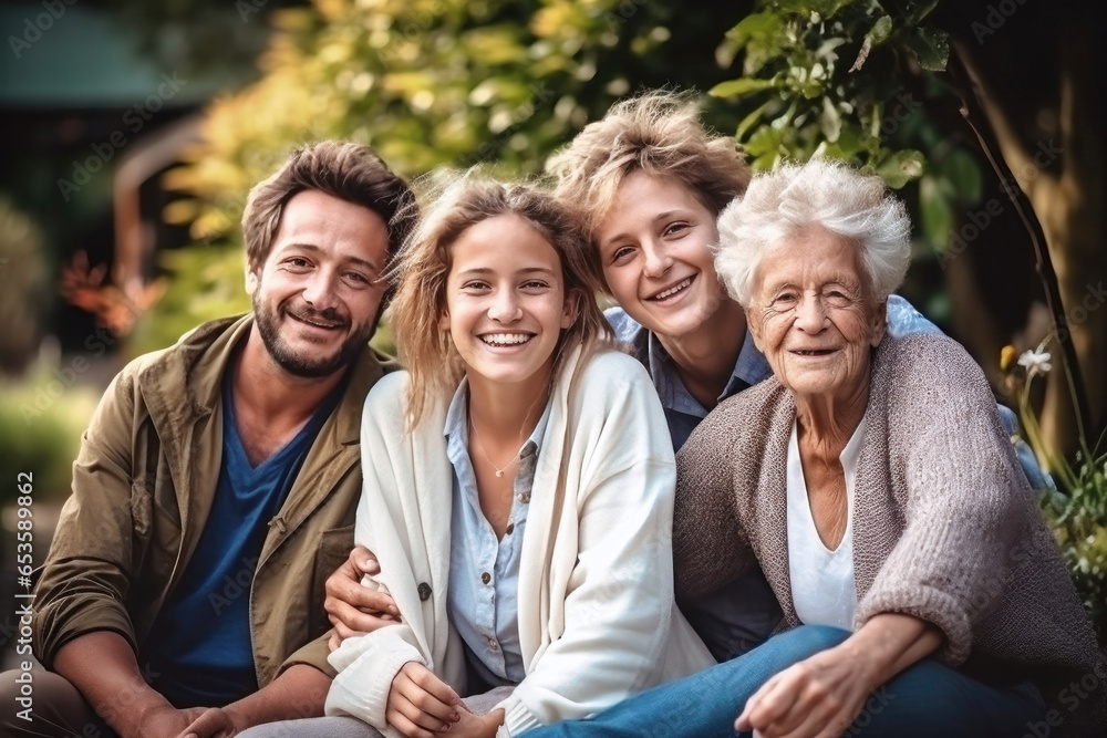Big family together. Family photo of joyful children and old people ...