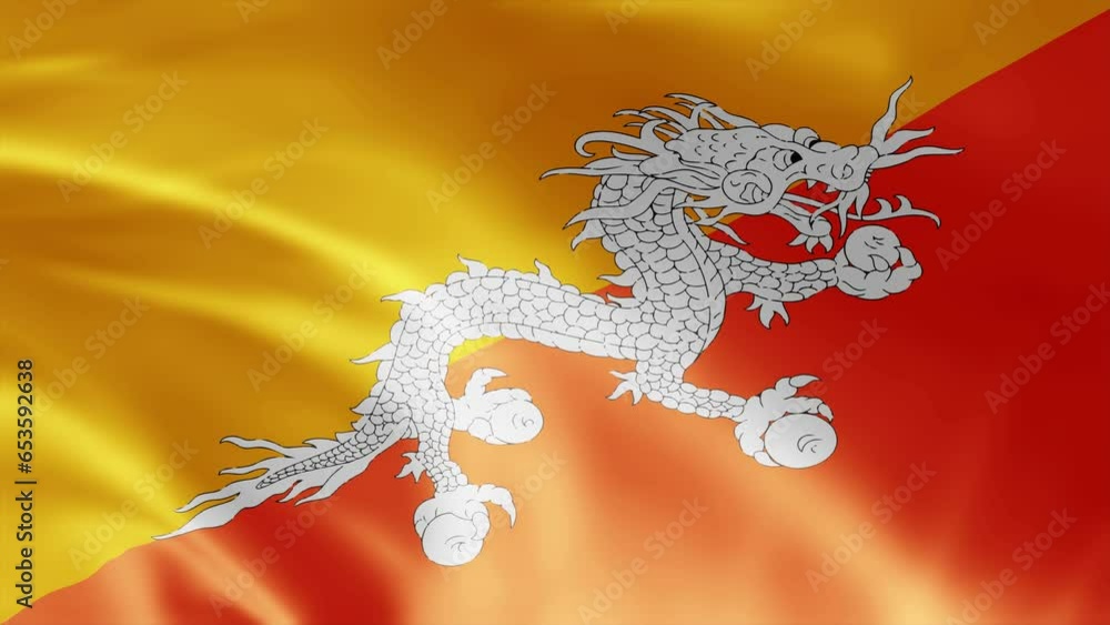 Bhutan flag is waving 3D animation. Bhutan flag waving in the wind ...