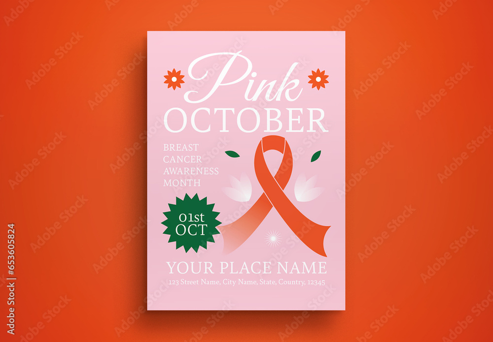 Pink Flat Design Pink October Flyer Layout Stock Template | Adobe Stock