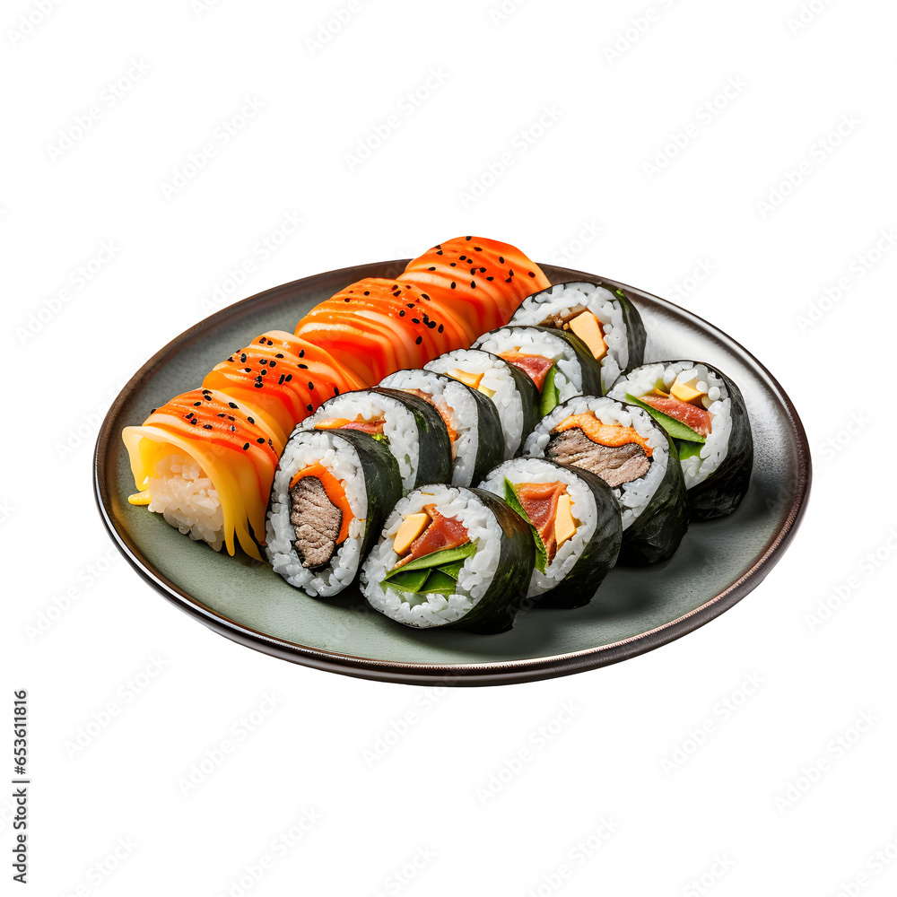 Korean gimbap is served beautifully for the menu, transparent ...