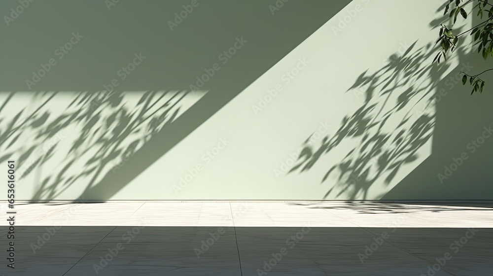 Shadows of leaves, plants on the wall and sidewalk. Tree silhouettes ...