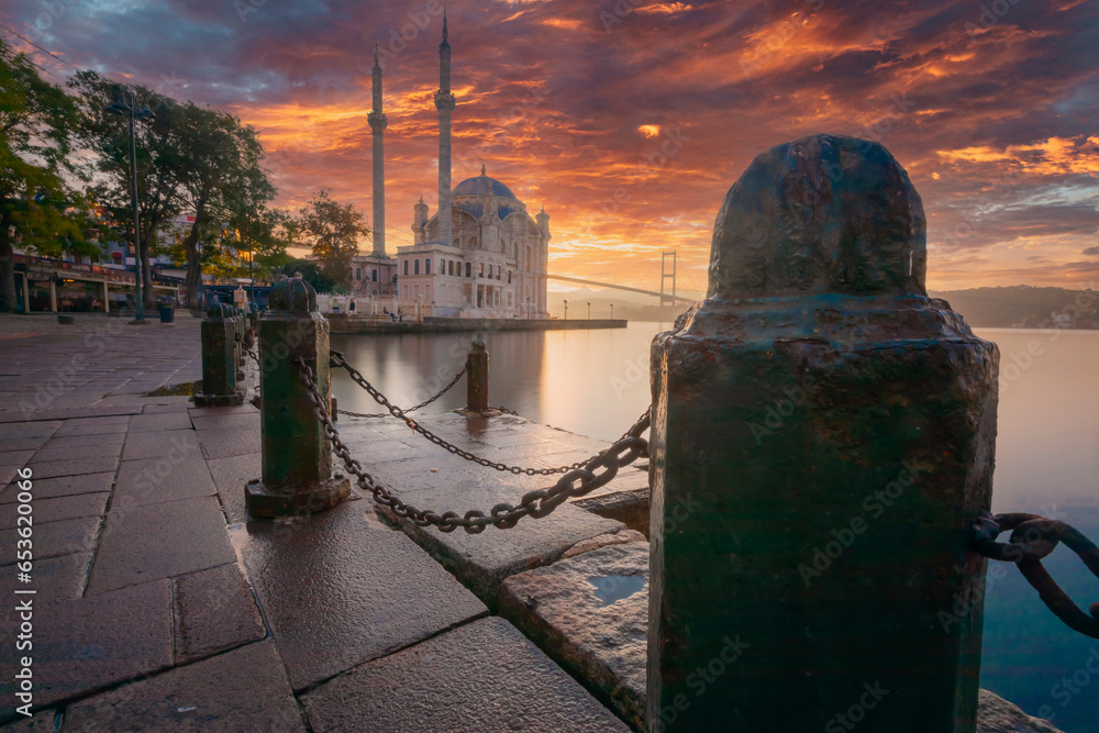 Ortakoy Istanbul landscape beautiful sunrise with clouds Ortakoy Mosque ...