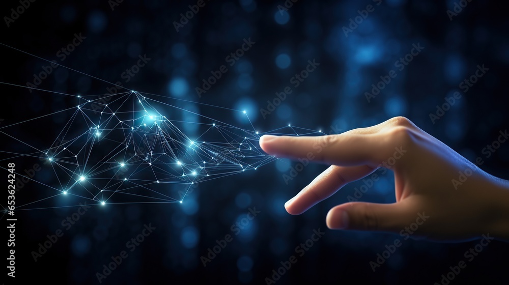Abstract background of hands touching digital transformation virtual ...