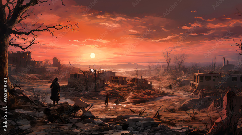 Post-Apocalyptic Earth Scene. Generative AI. A digital rendering of a ...