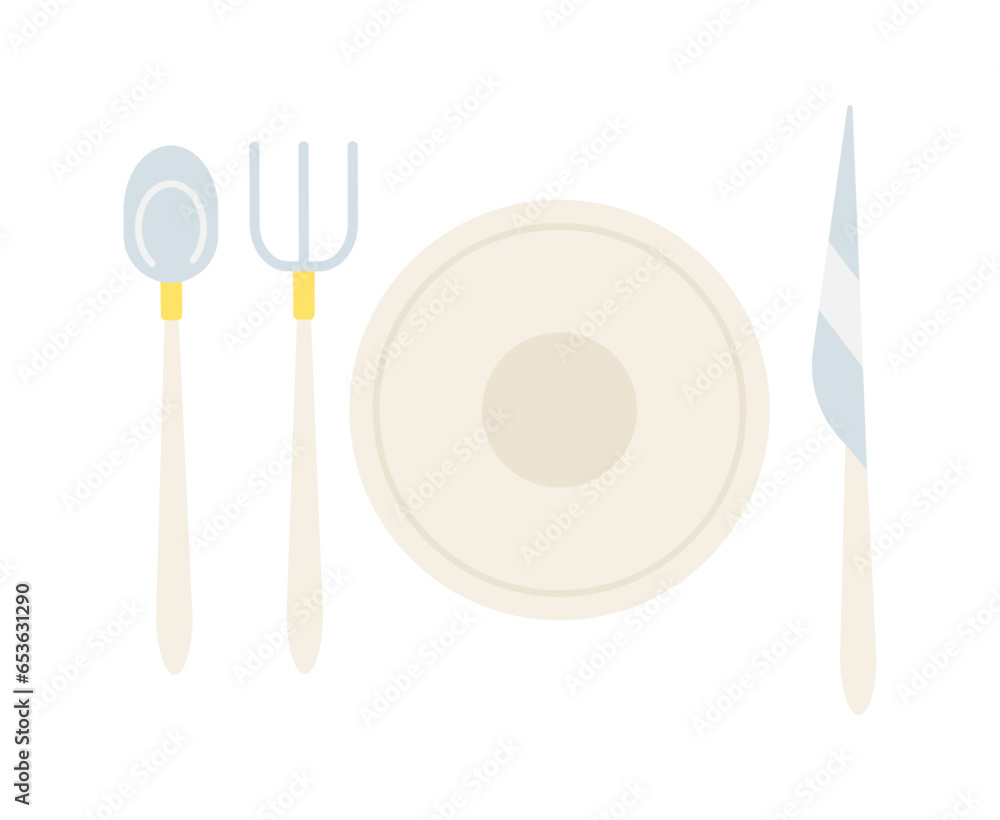 Cutlery setting 2D cartoon object. Banquet flatware isolated vector ...