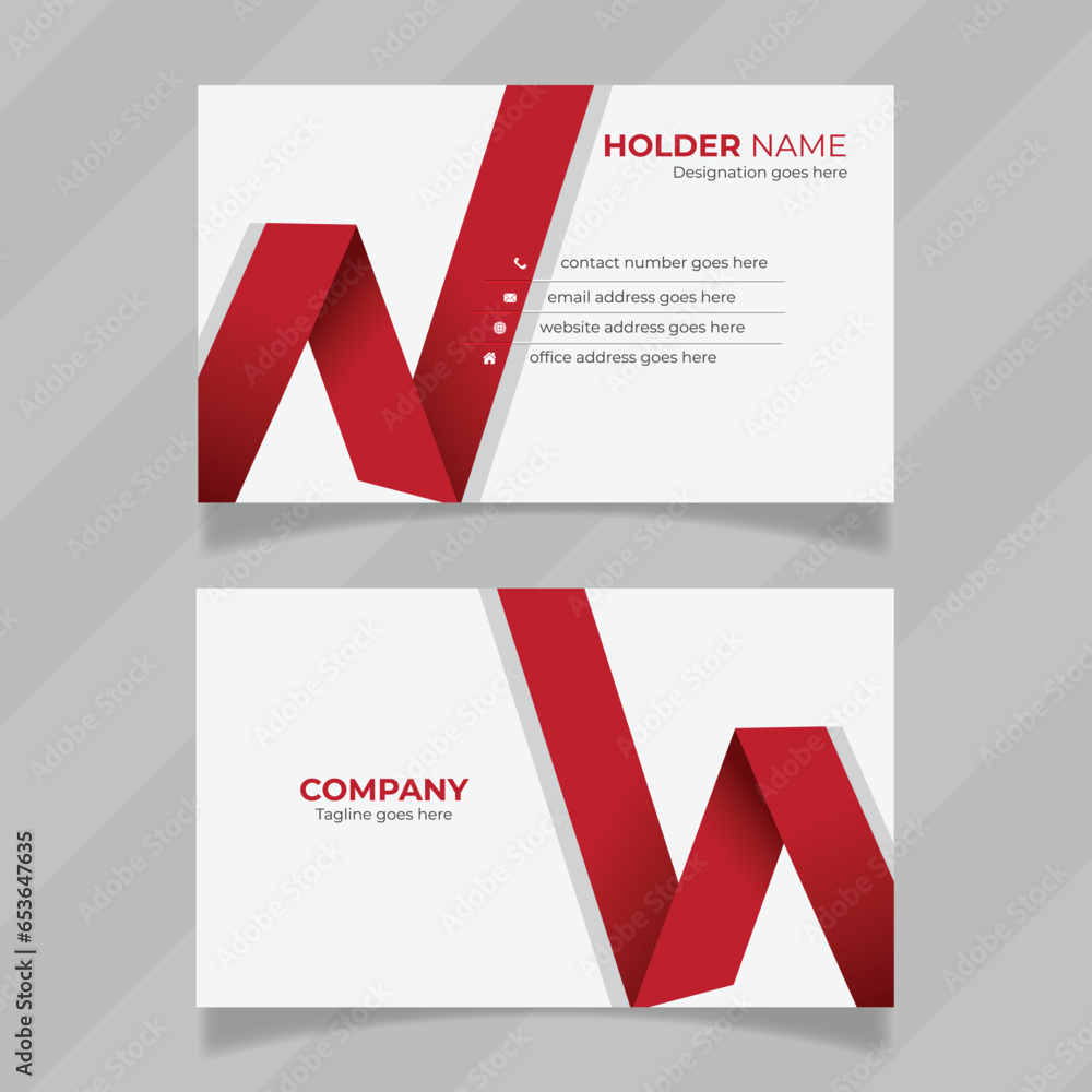 Red color and geometrical design idea for personal contact information ...