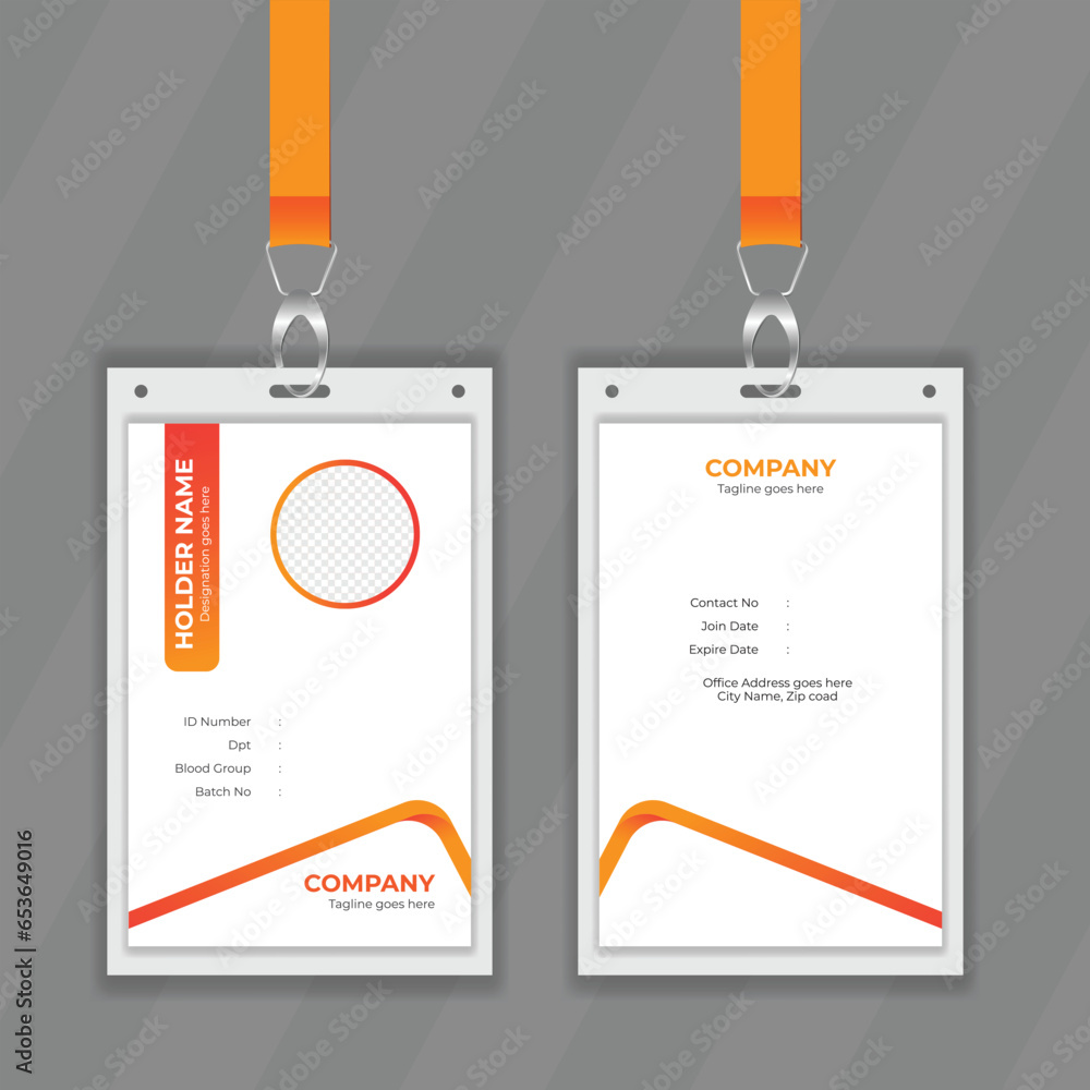 Professional and orange color ID card design presentation. Double sided ...