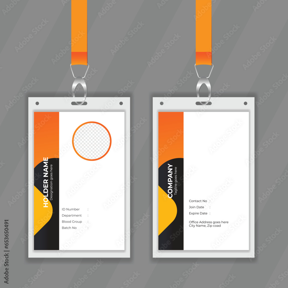 Simple and modern design template for ID card with orange color. Double ...