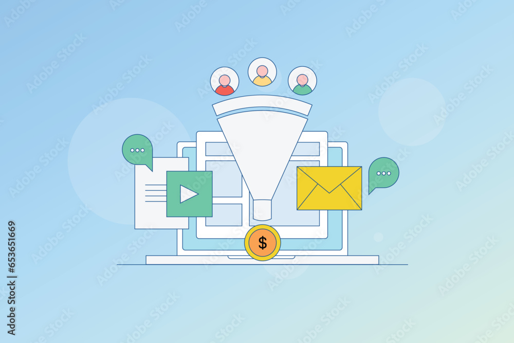 Website conversion funnel, Website landing page with sales funnel ...